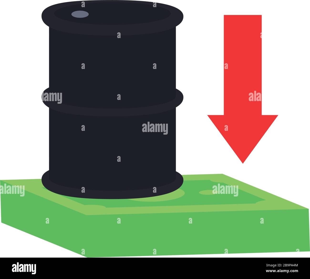 oil barrel and arrow down icon over white background, flat style, the ...