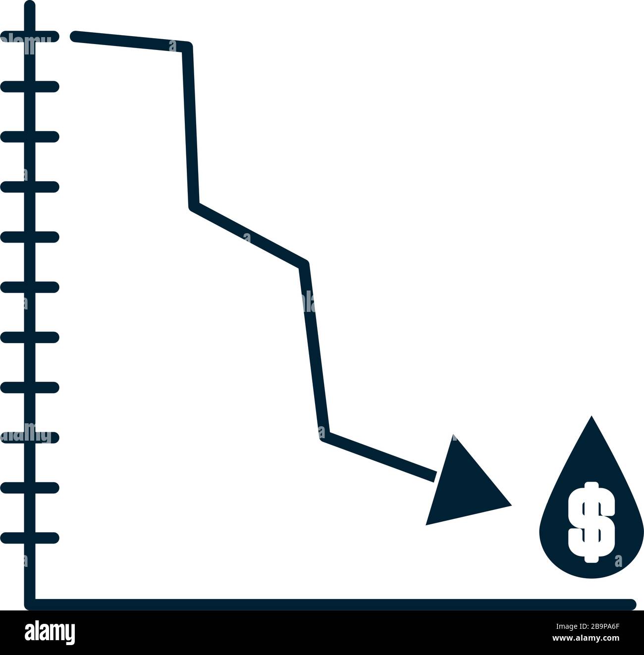 graphic chart with decrease financial arrow and oil drop with money symbol icon over white ...