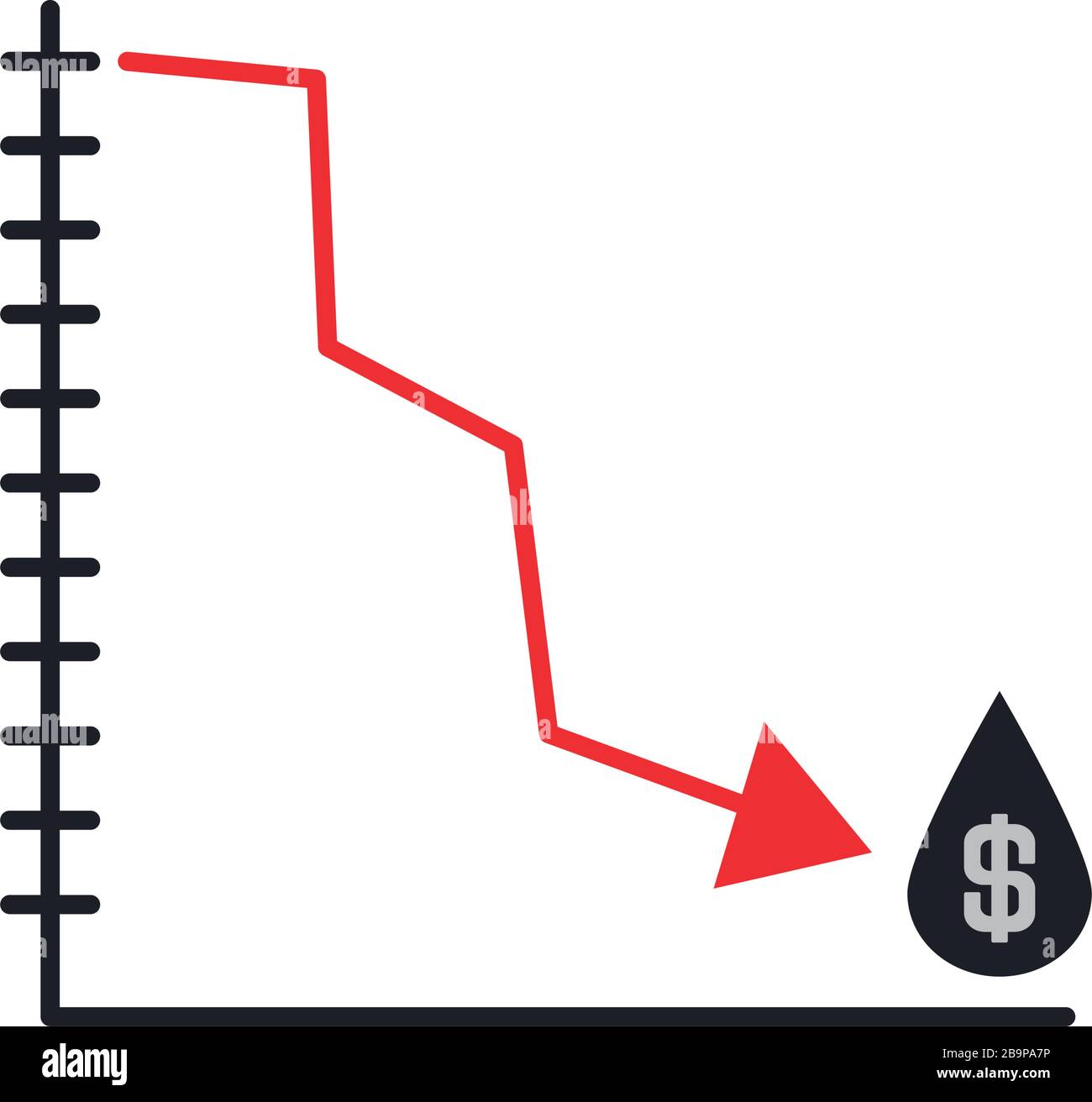 graphic chart with decrease financial arrow and oil drop with money symbol icon over white ...