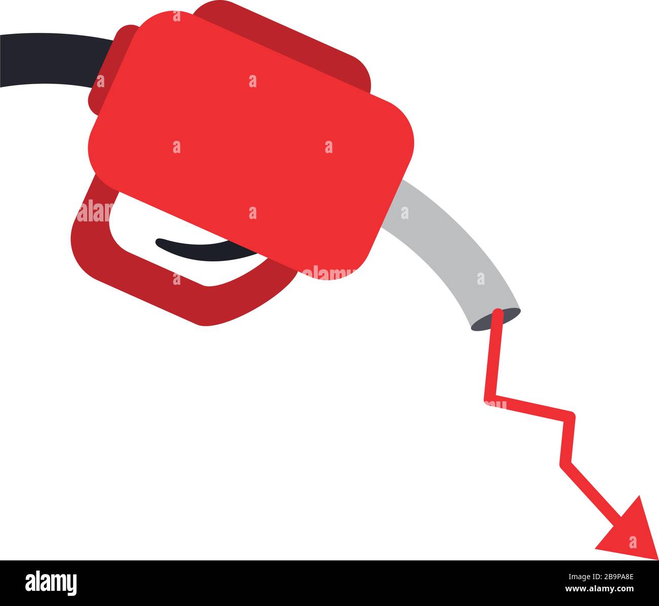 oil nozzle with decrease financial arrow icon over white background, flat style, vector ...