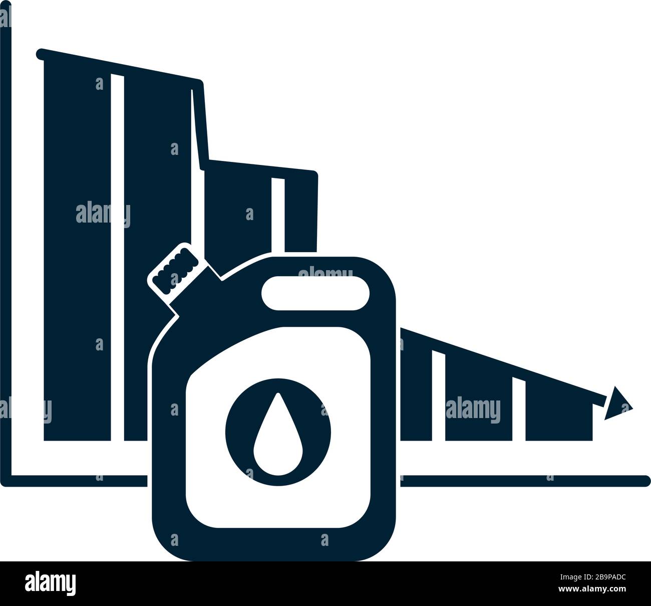 decrease graphic chart with oil gallon icon over white background, silhouette style, vector ...