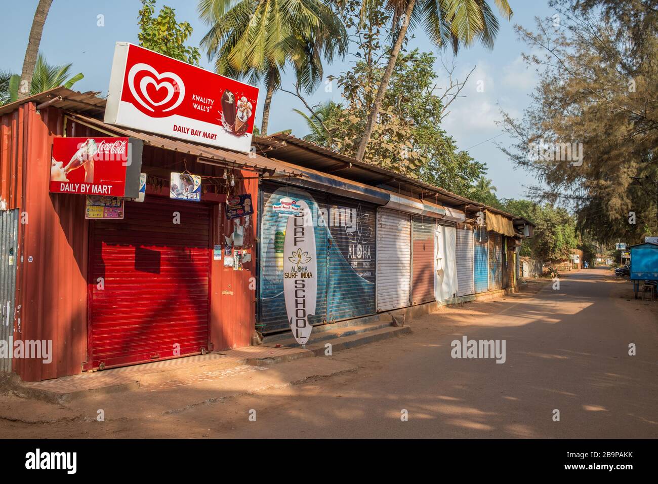 Empty streets and closed shops in Goa, India during the corona ...