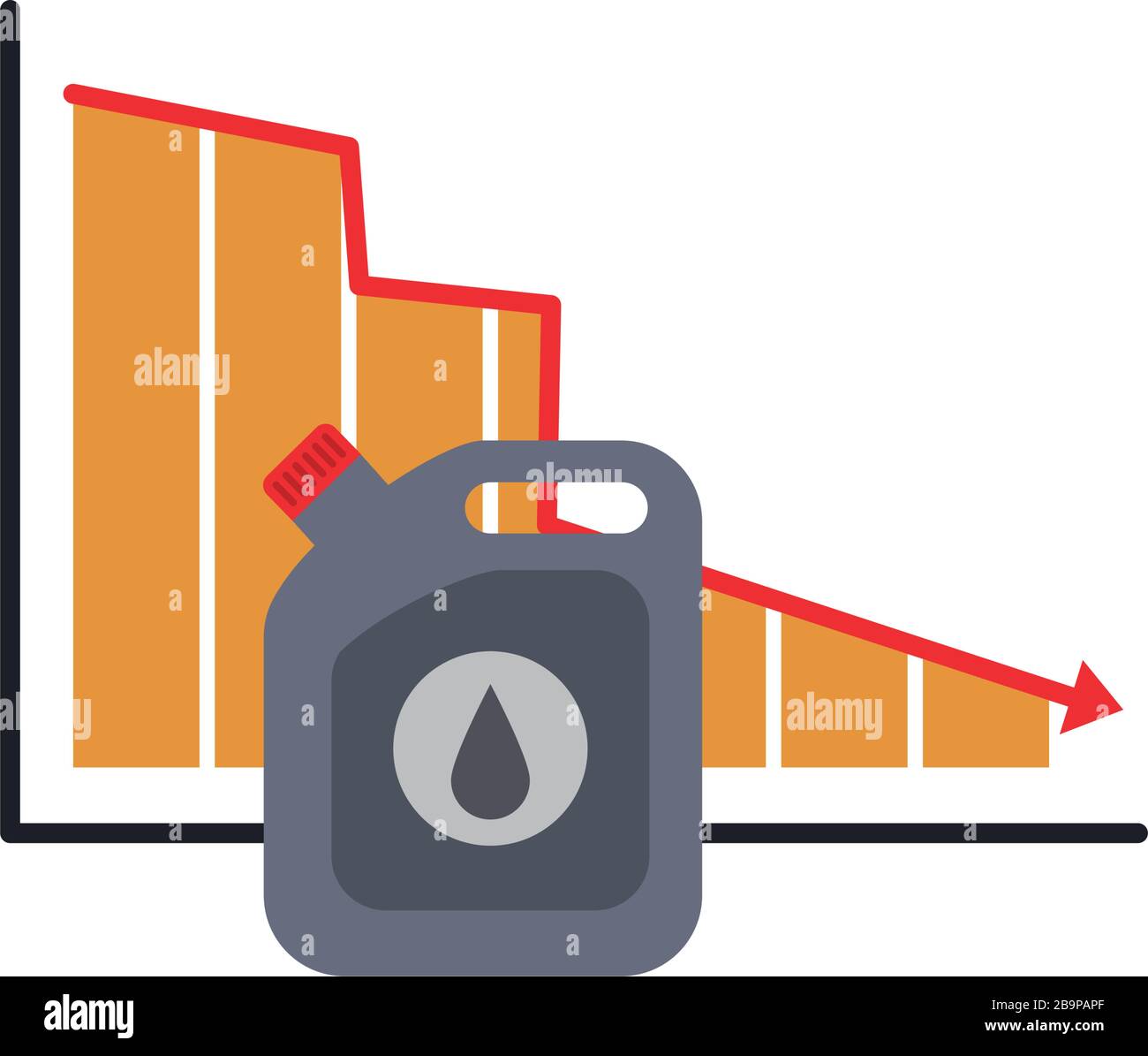 decrease graphic chart with oil gallon icon over white background, flat ...