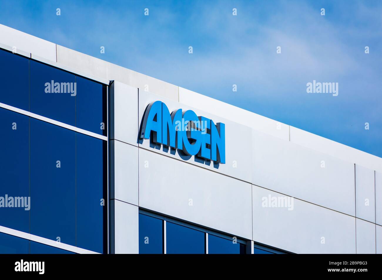 Amgen logo at biopharmaceutical company office in Silicon Valley ...