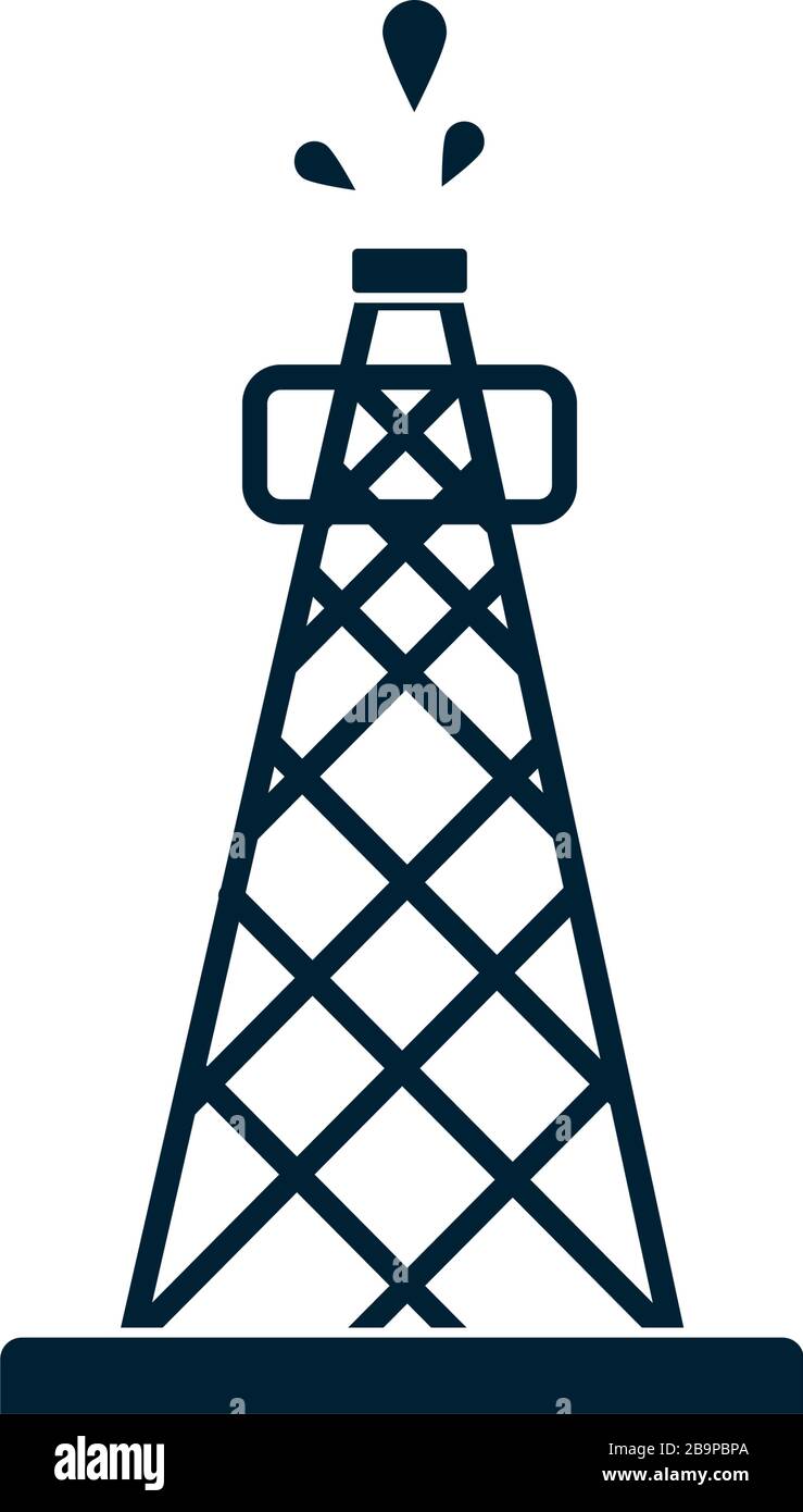 Drilling rig Petroleum icon over white background, silhouette style ...