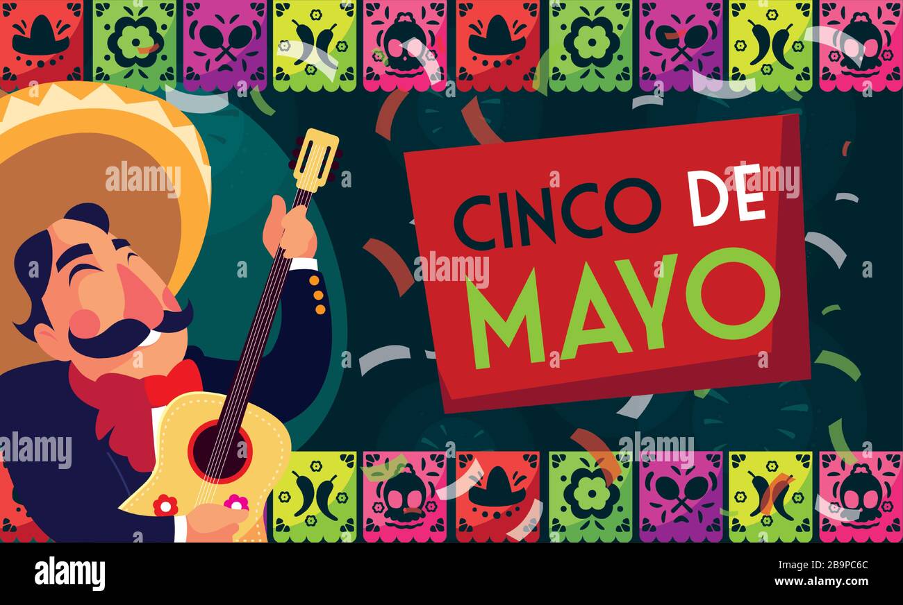cinco de mayo card of greeting with mexican mariachi vector ...