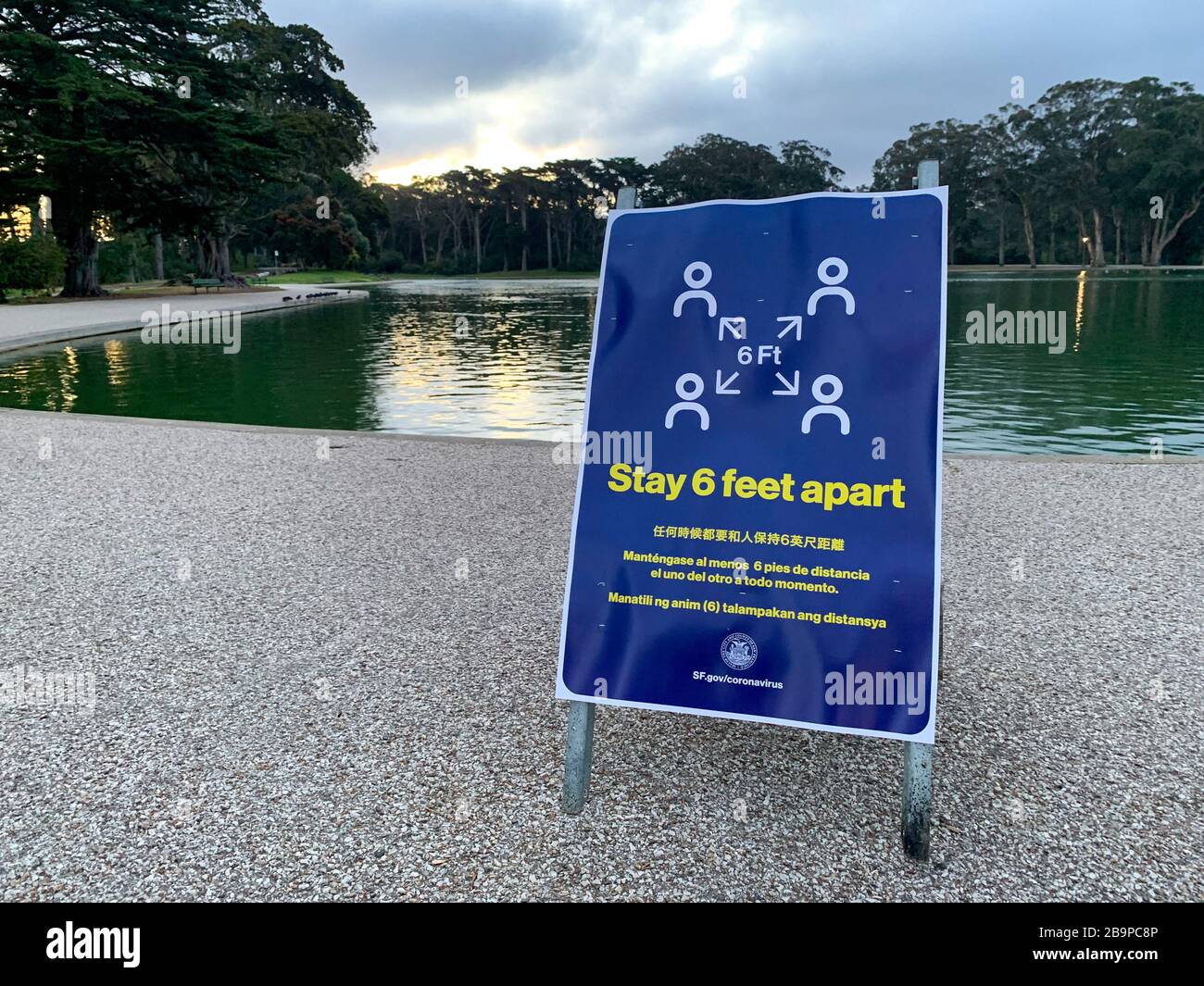 San Francisco, California March 23, 2020: Stay 6 feet apart social ...