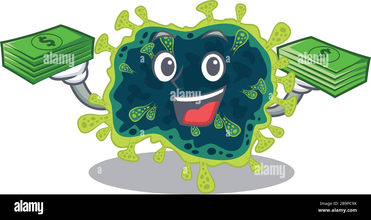 happy face beta coronavirus character having money on hands Stock ...