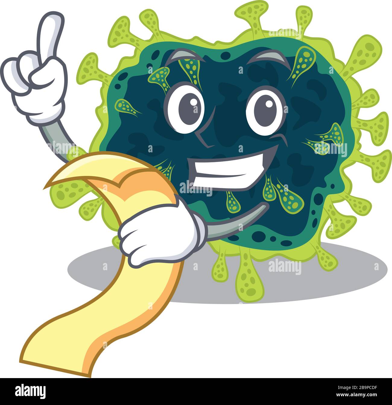 cartoon character of beta coronavirus holding menu ready to serve Stock ...
