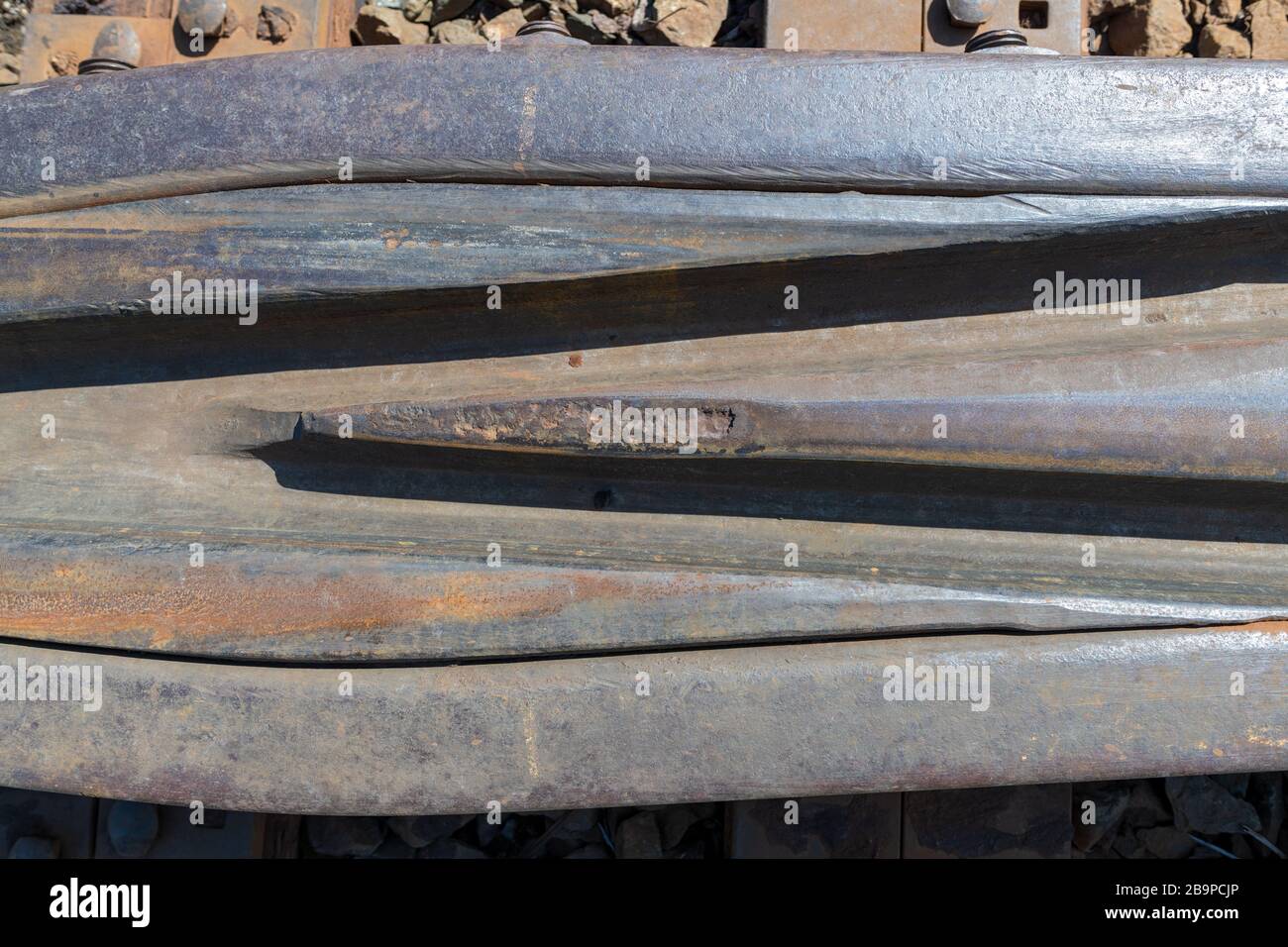 Detail of a split in a railroad track Stock Photo - Alamy