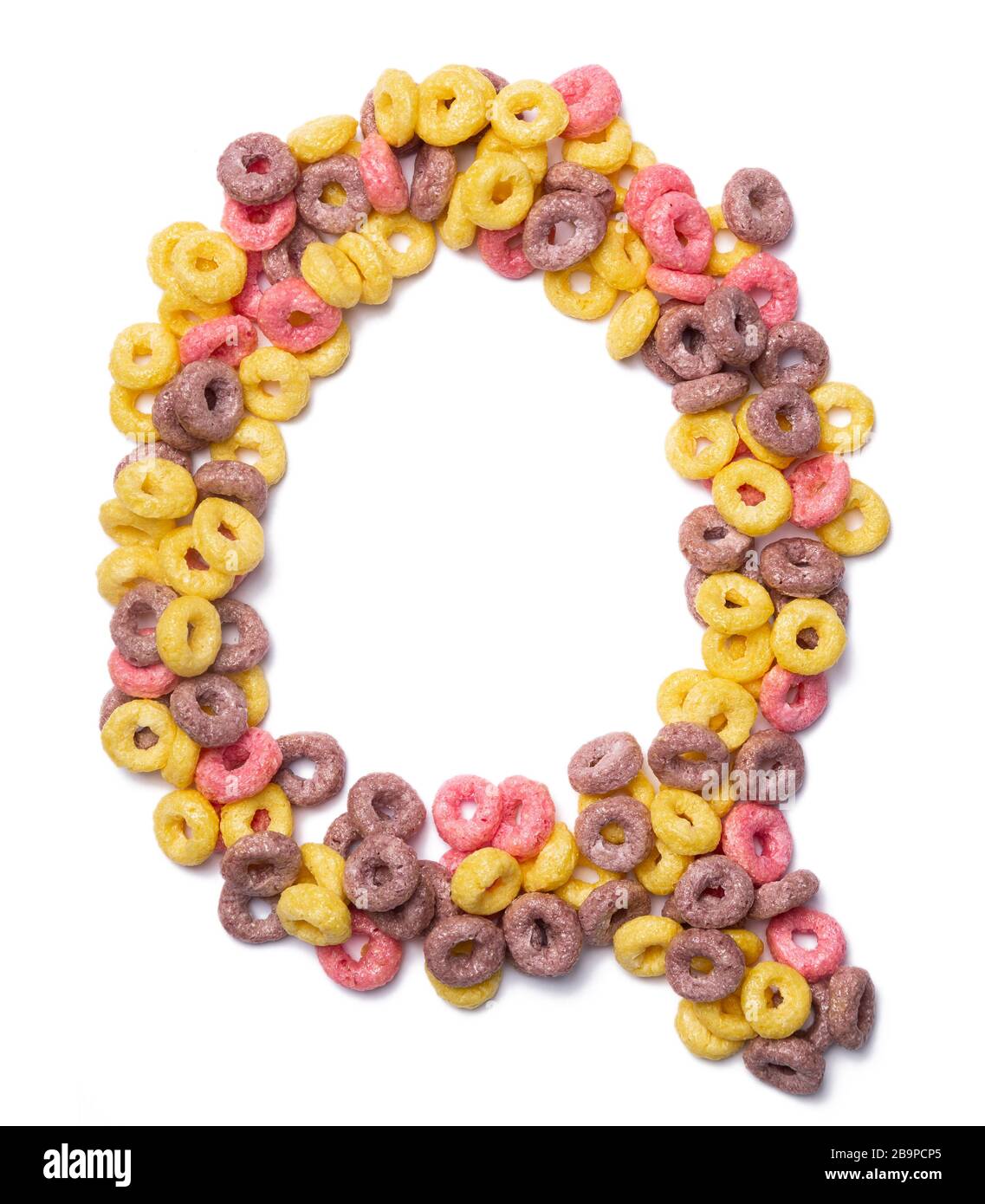 Letter Q of the English alphabet from pink colored flakes on a white ...