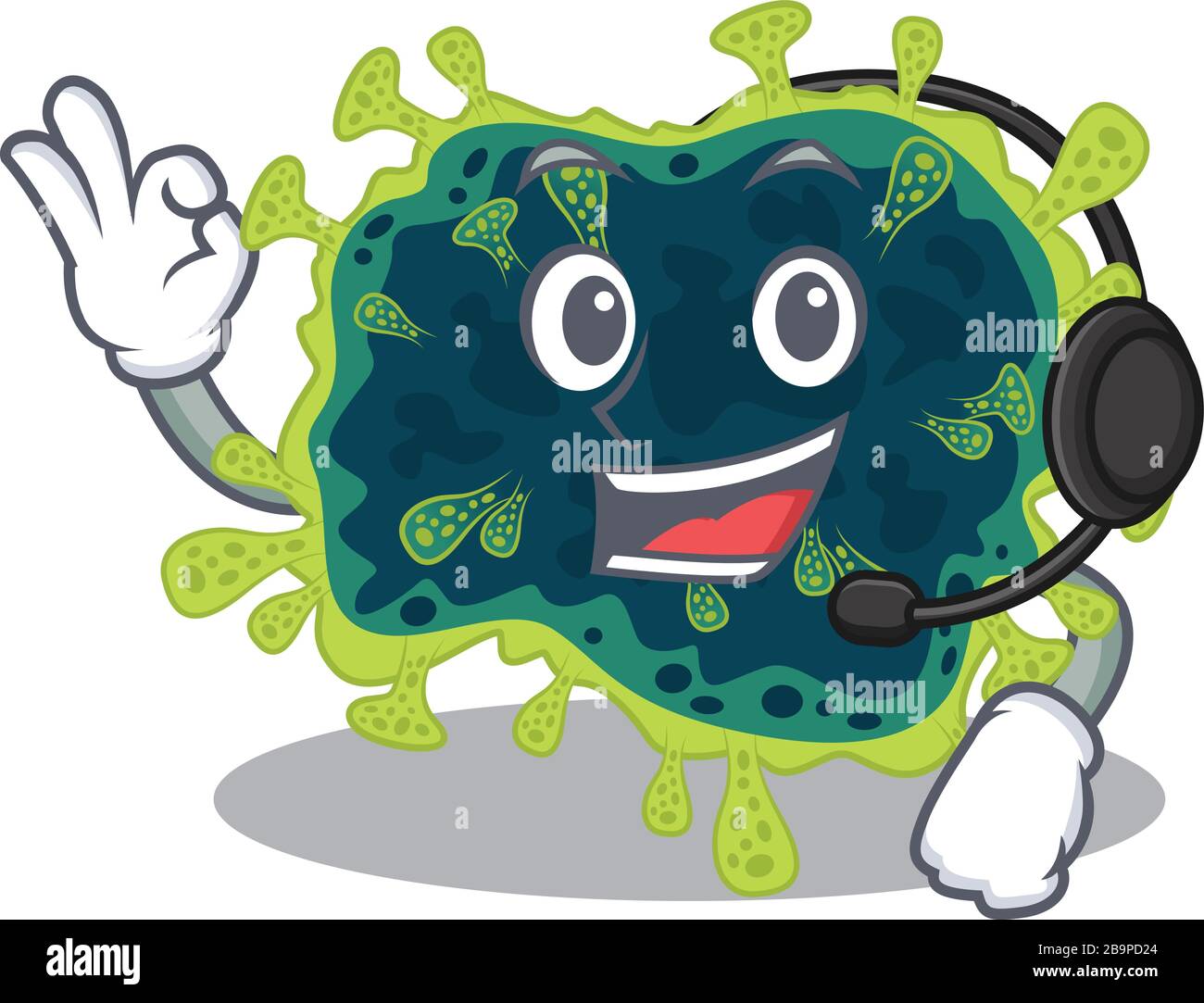Charming beta coronavirus cartoon character design wearing headphone ...