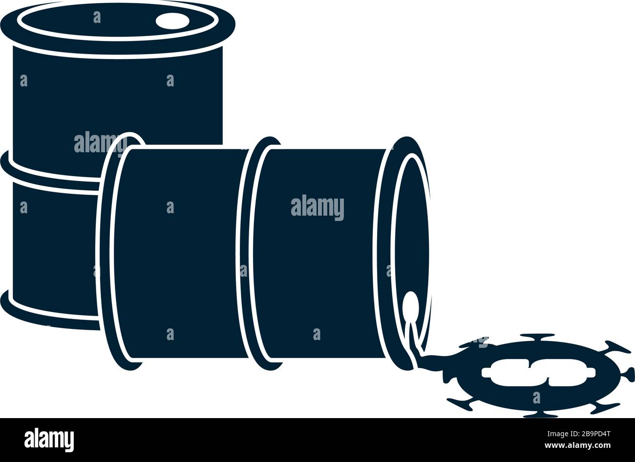 barrels with spilled oil with money symbol icon over white background, silhouette style, vector ...