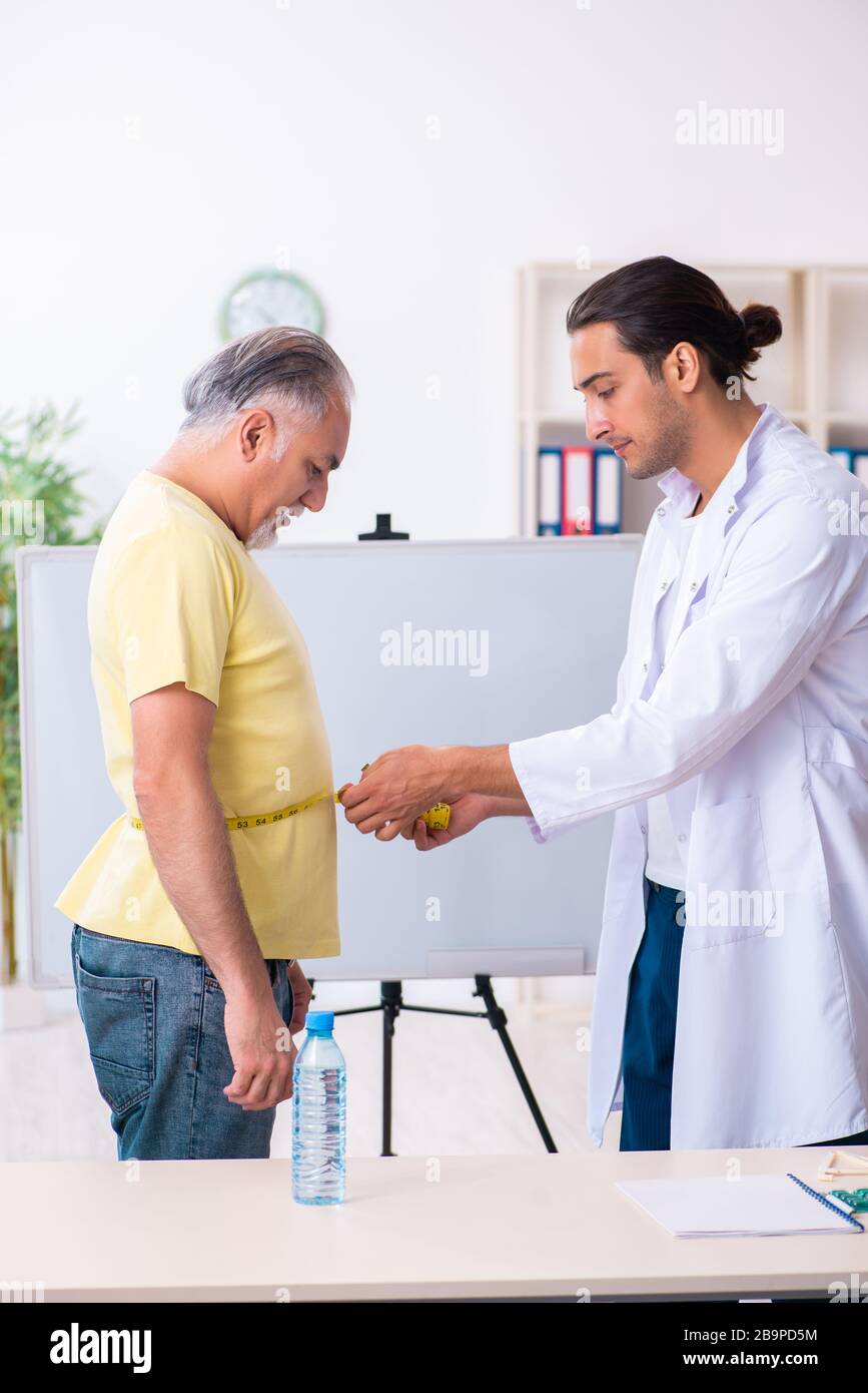 The doctor dietician giving advices to fat overweight patient Stock ...