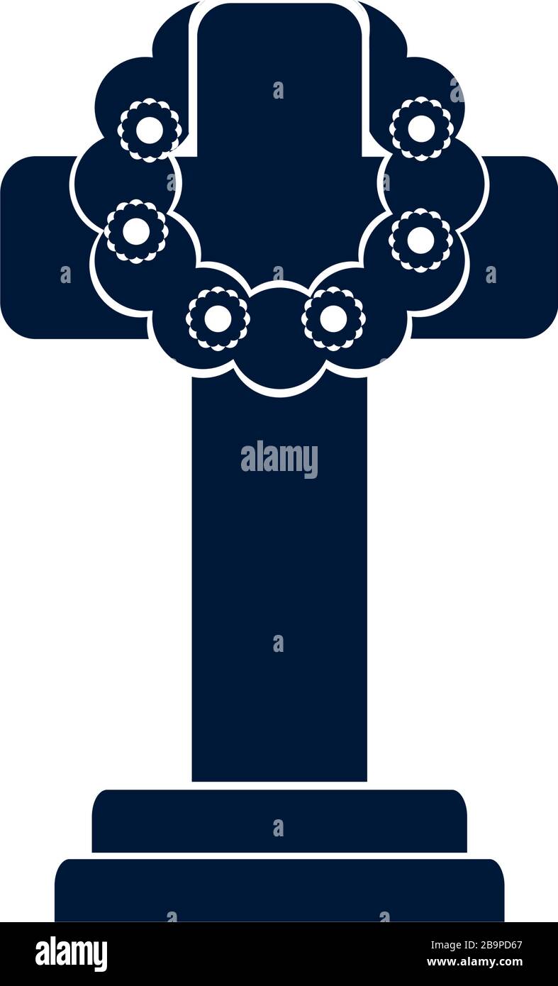 cross rip with flowers crown silhouette style icon design, Memorial day ...