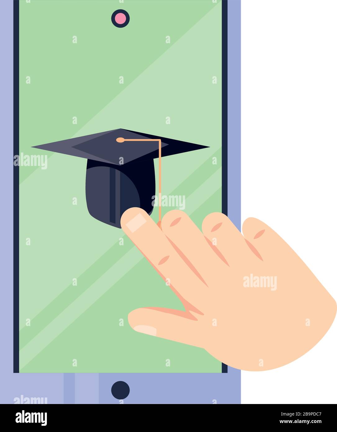 hand pointing on the touch screen of the smartphone vector illustration ...