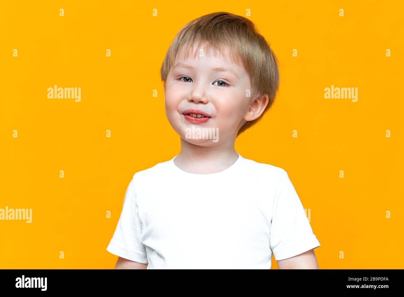 Portrait of smiling happy child 3 years old mixed race half Asian half ...