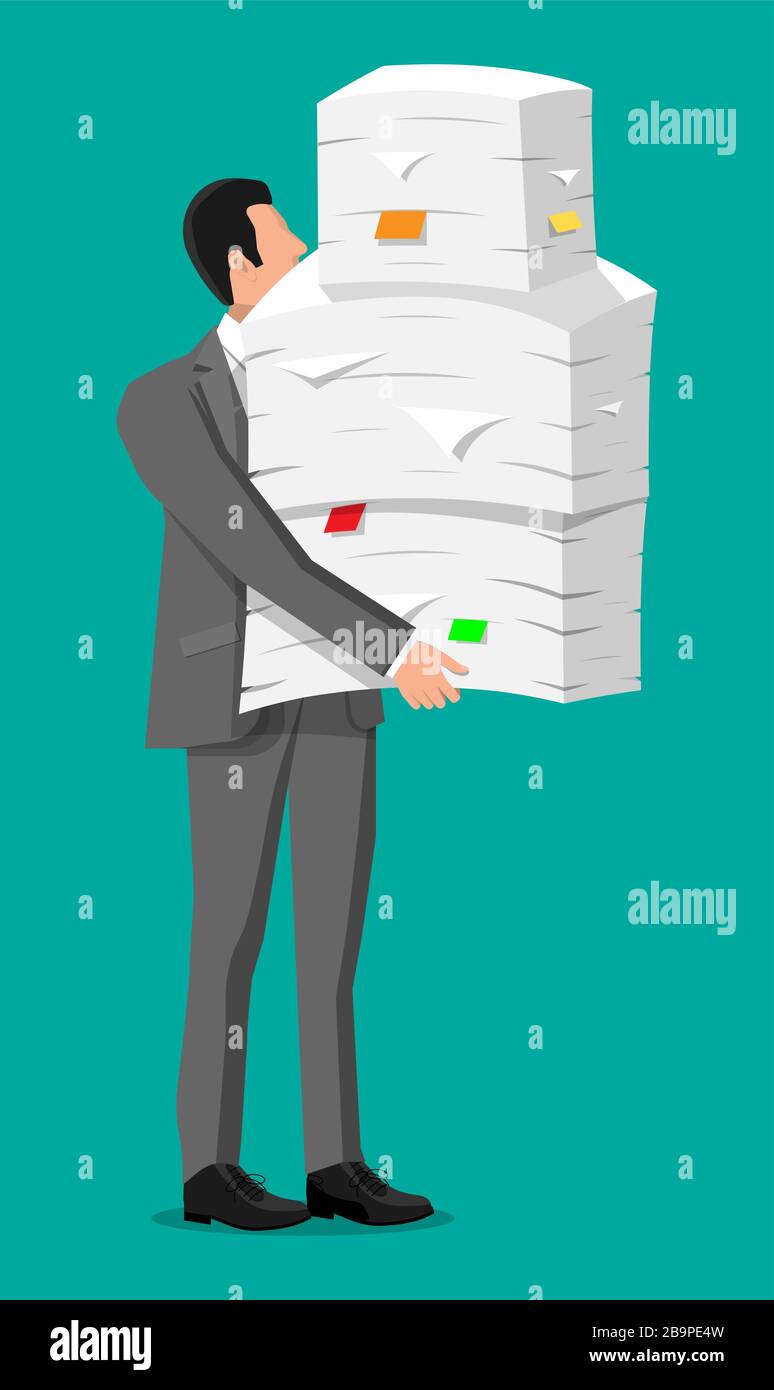 Stressed person office pile work Stock Vector Images - Alamy