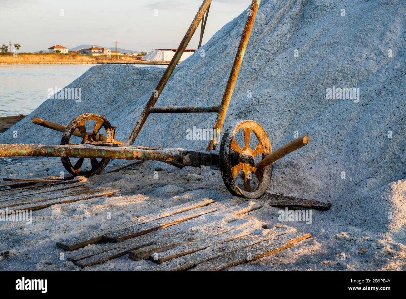 salt extraction by traditional technology - selective focus, copy space ...