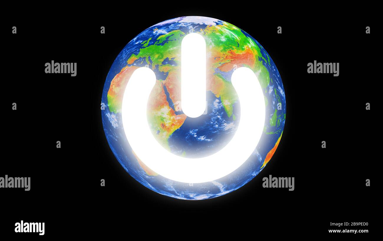 Planet Earth and electric power button. Earth hour event. Earth day ...