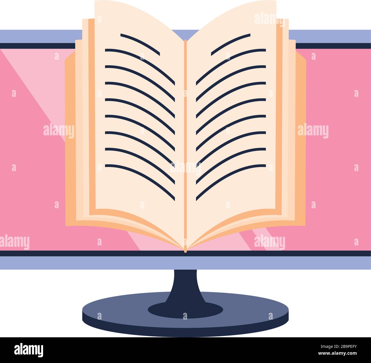 book on the computer screen, online education vector illustration ...