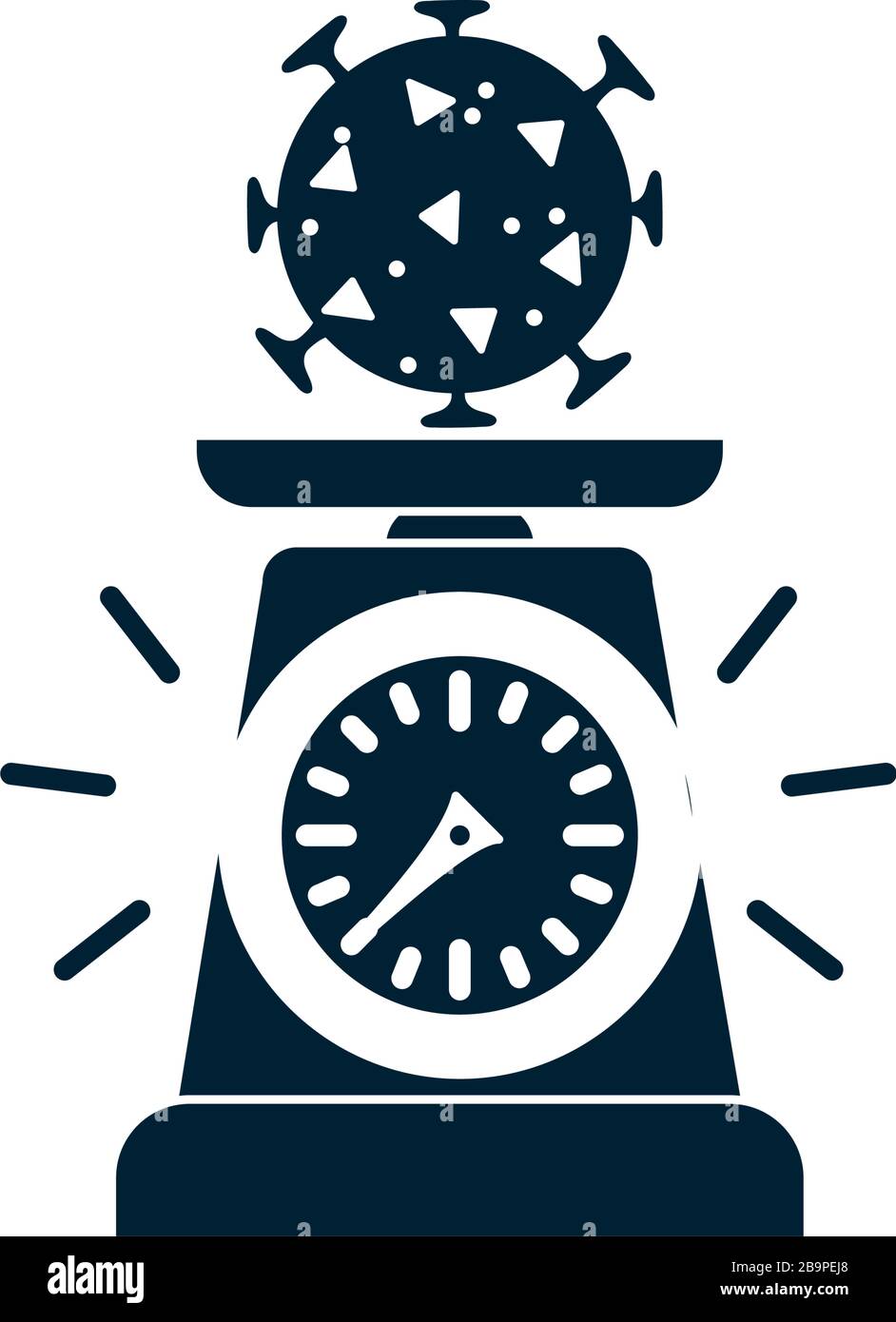 weight scale with covid19 symbol icon over white background, silhouette style, vector ...