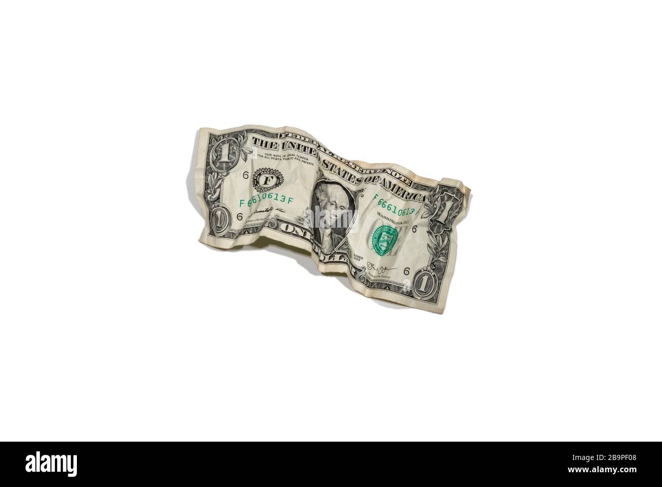 Crumpled one dollar bills isolated on white background. USD cash money ...
