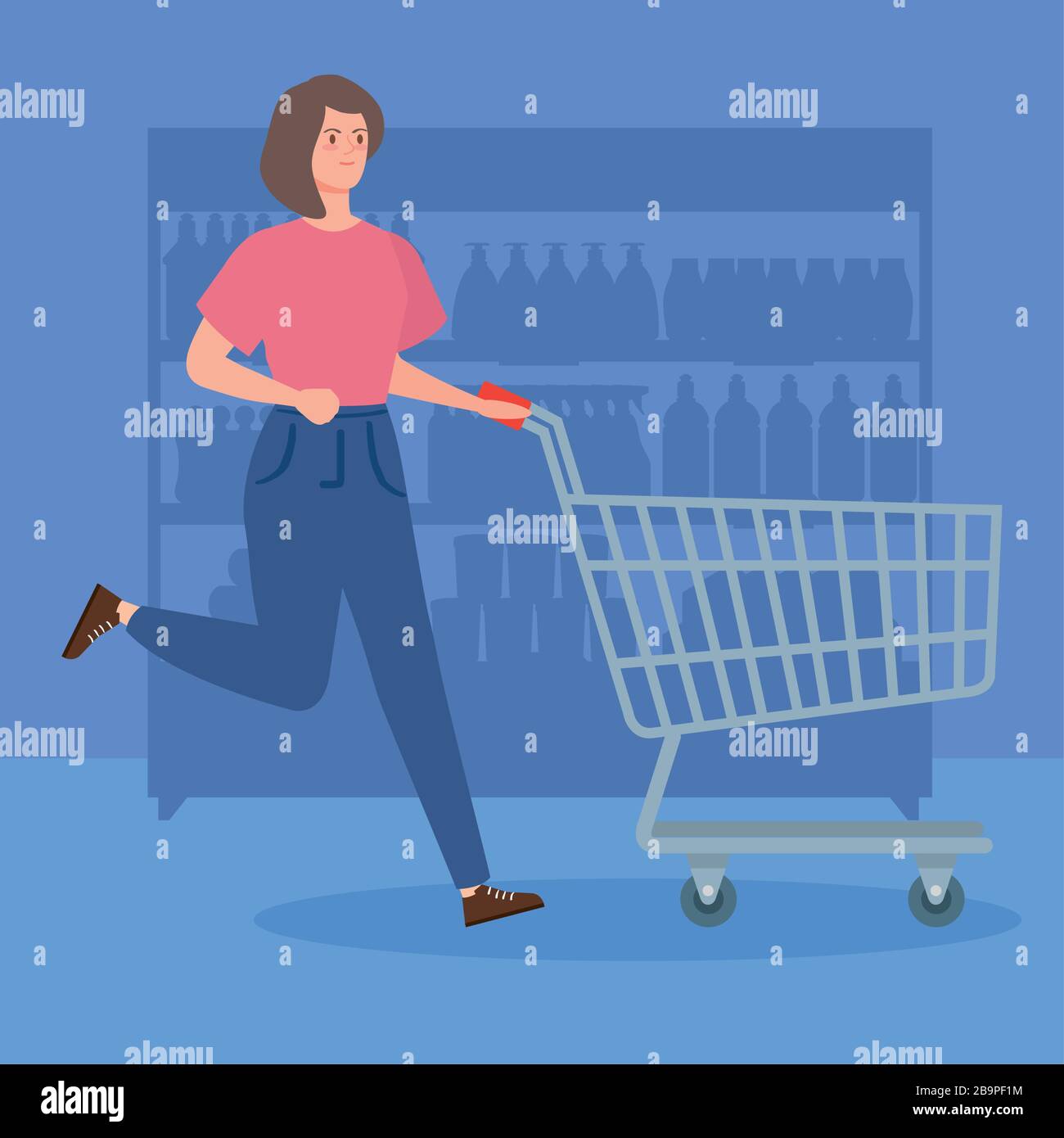 woman with cart shopping running Stock Vector Image & Art - Alamy