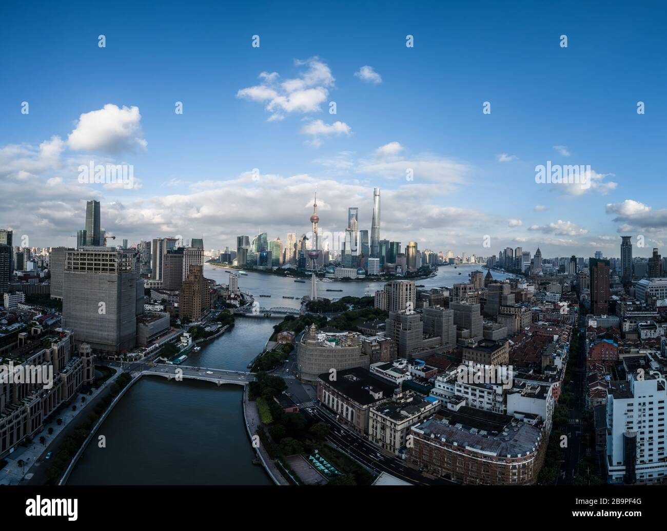 aerial view of Lujiazui, Shanghai city, landmarks of Shanghai with ...