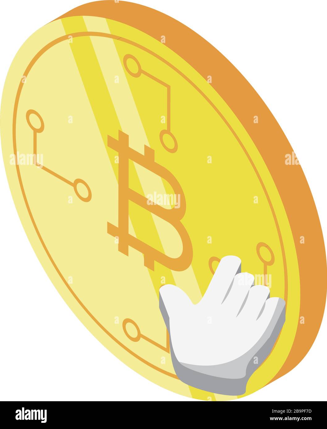 digital currency with hand on white background vector illustration ...