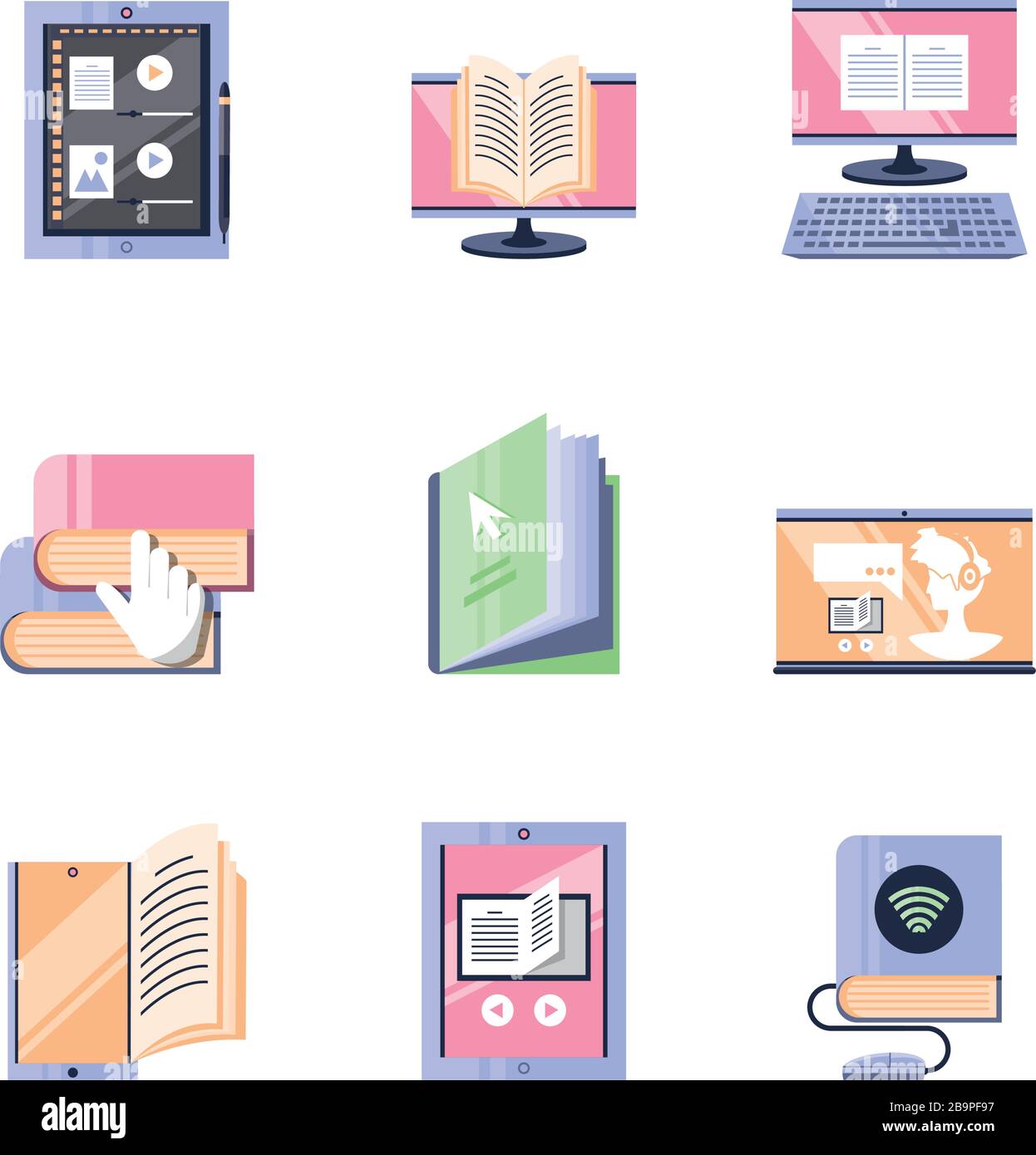 set of icons online education, education technology vector illustration ...