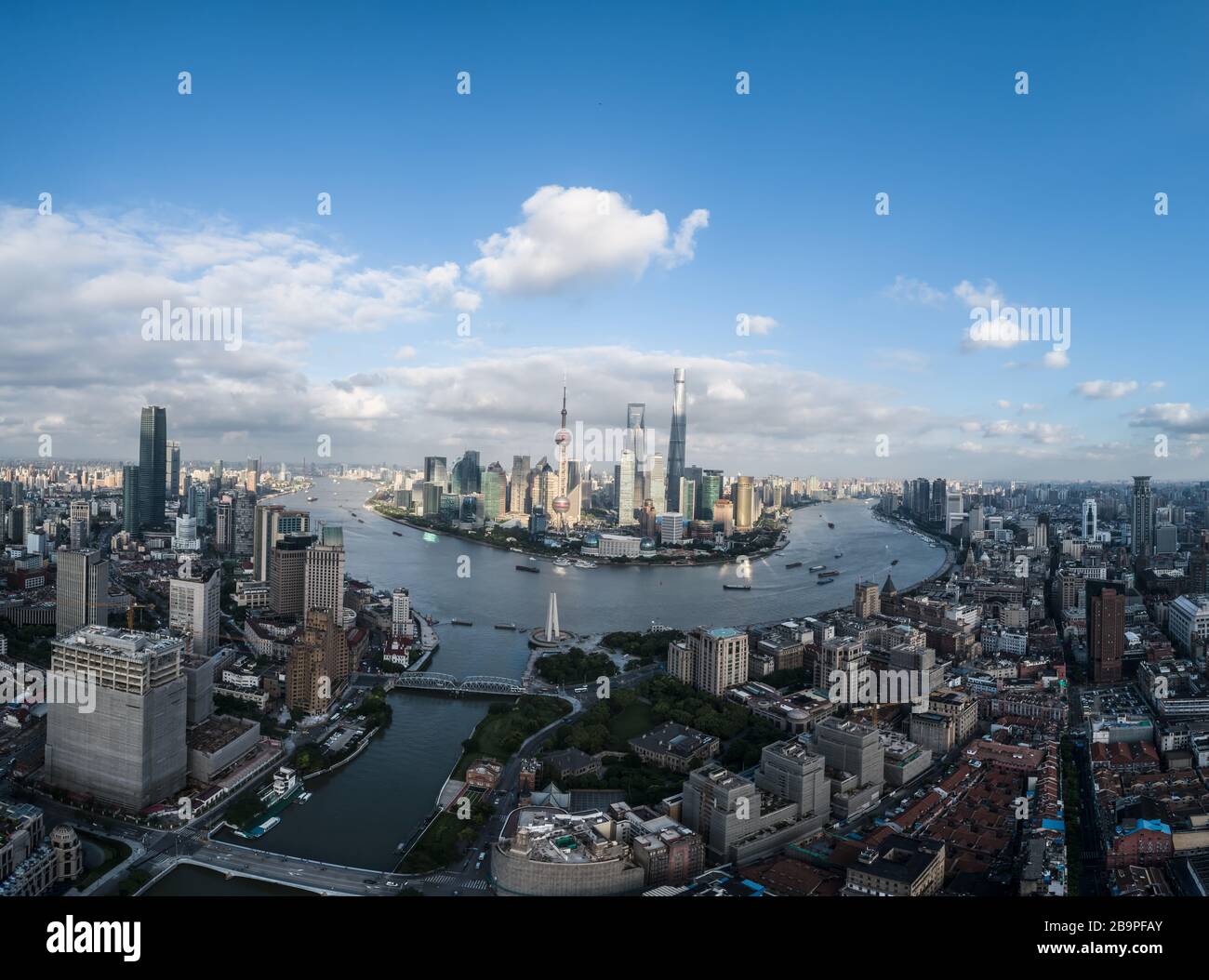 aerial view of Lujiazui, Shanghai city, landmarks of Shanghai with ...