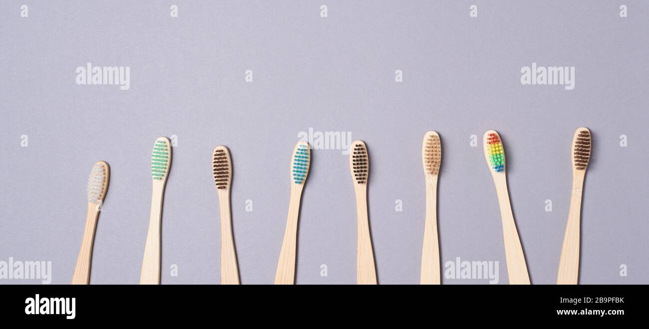 Set of bamboo toothbrushes. Different color Stock Photo - Alamy
