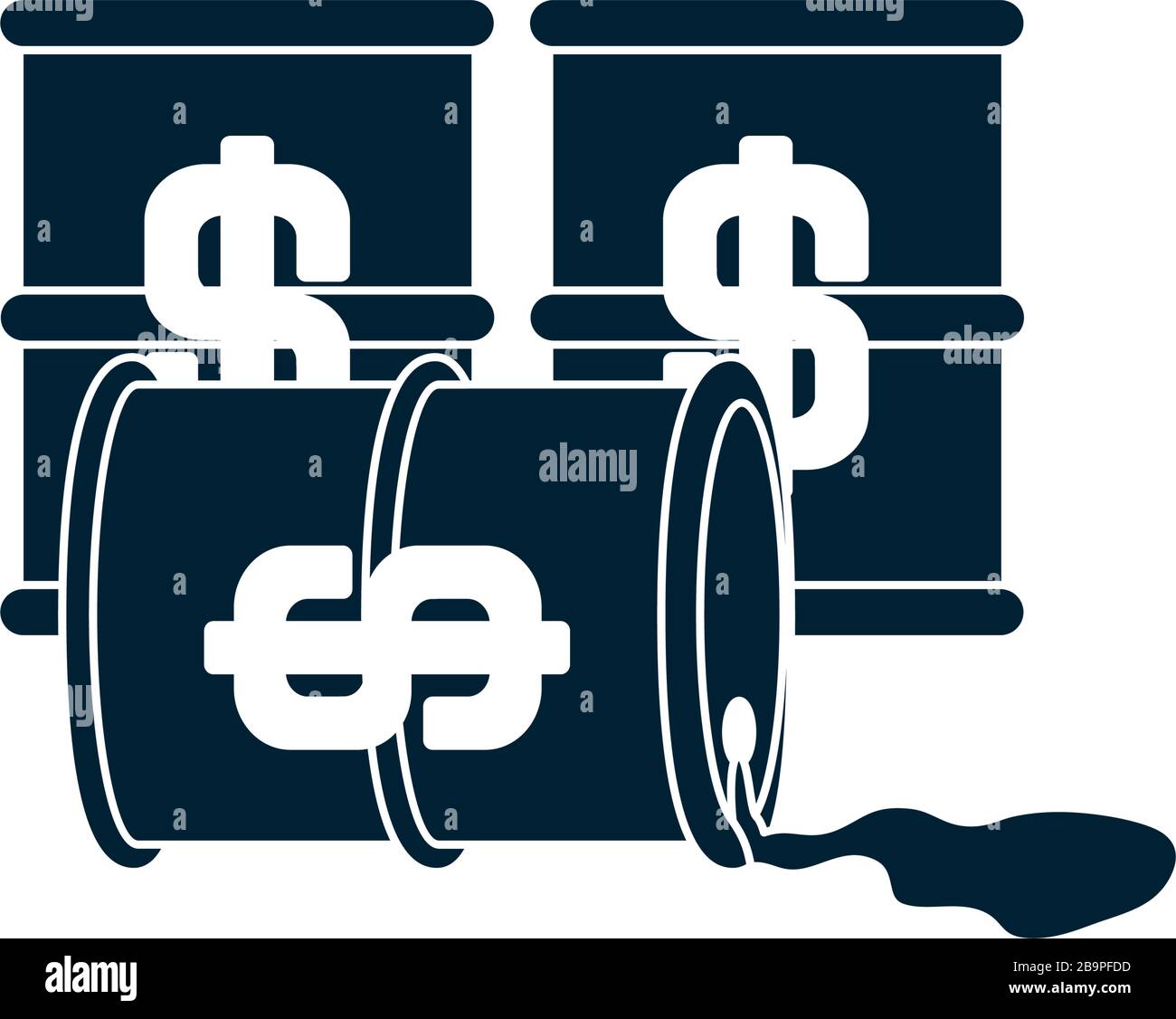 oil barrels with money symbols icon over white background, silhouette style, vector illustration ...