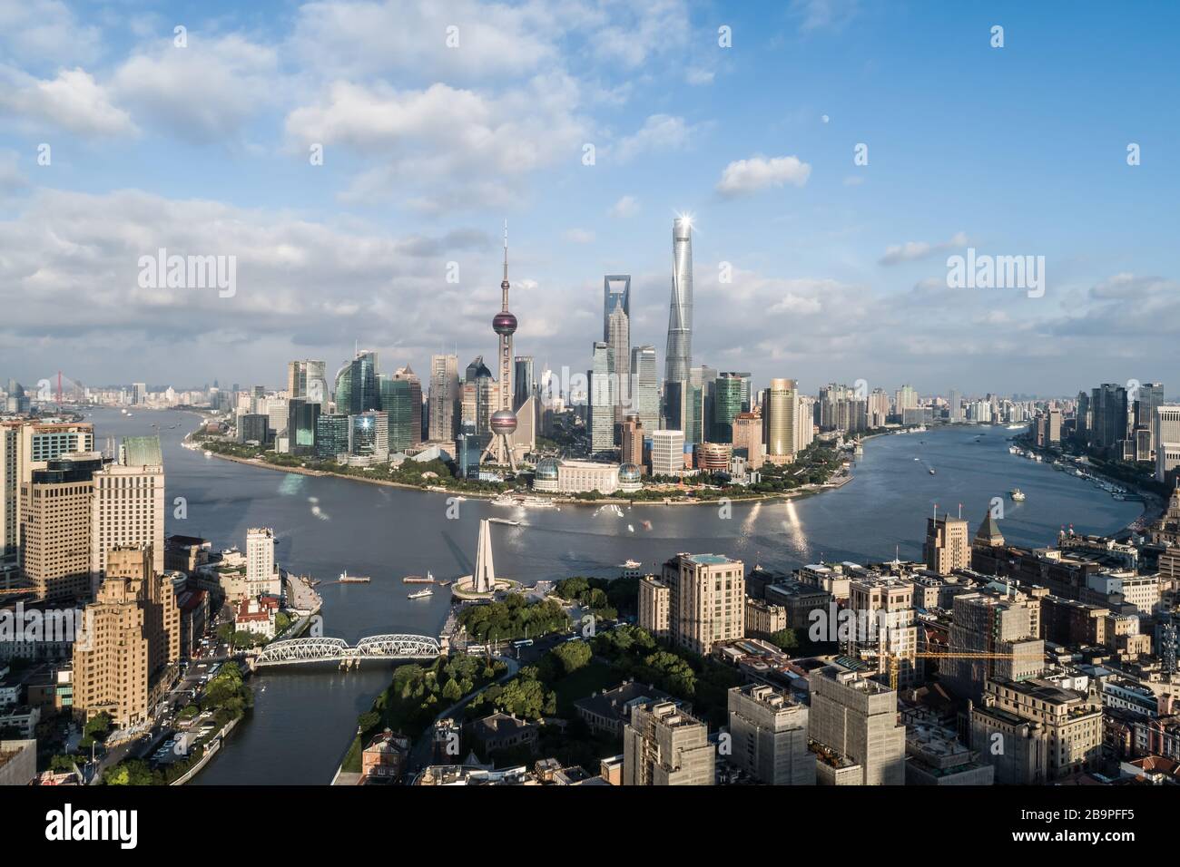 aerial view of Lujiazui, Shanghai city, landmarks of Shanghai with ...