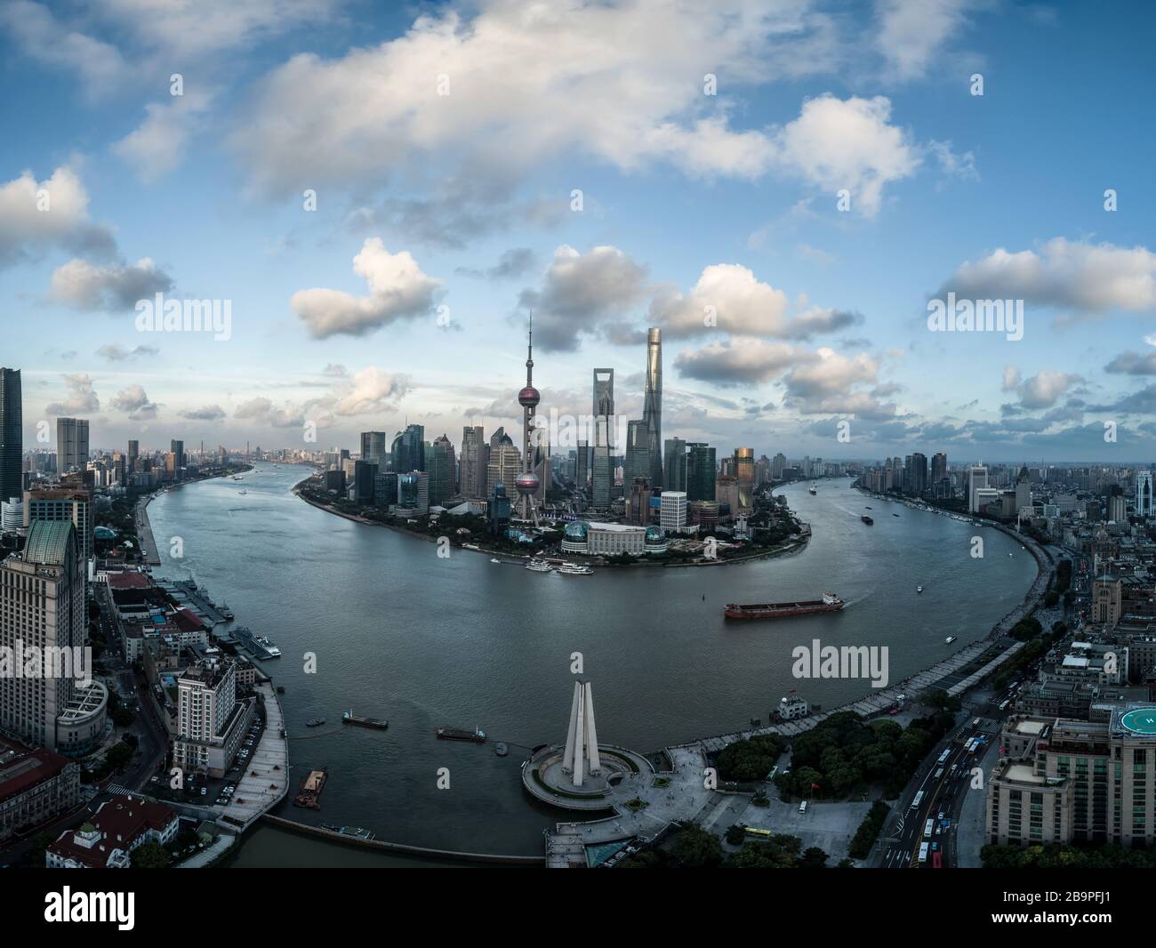 aerial view of Lujiazui, Shanghai city, landmarks of Shanghai with ...