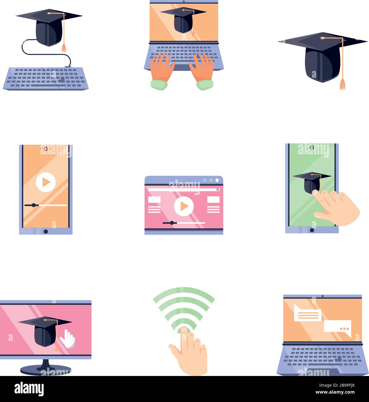 set of icons online education, education technology vector illustration ...
