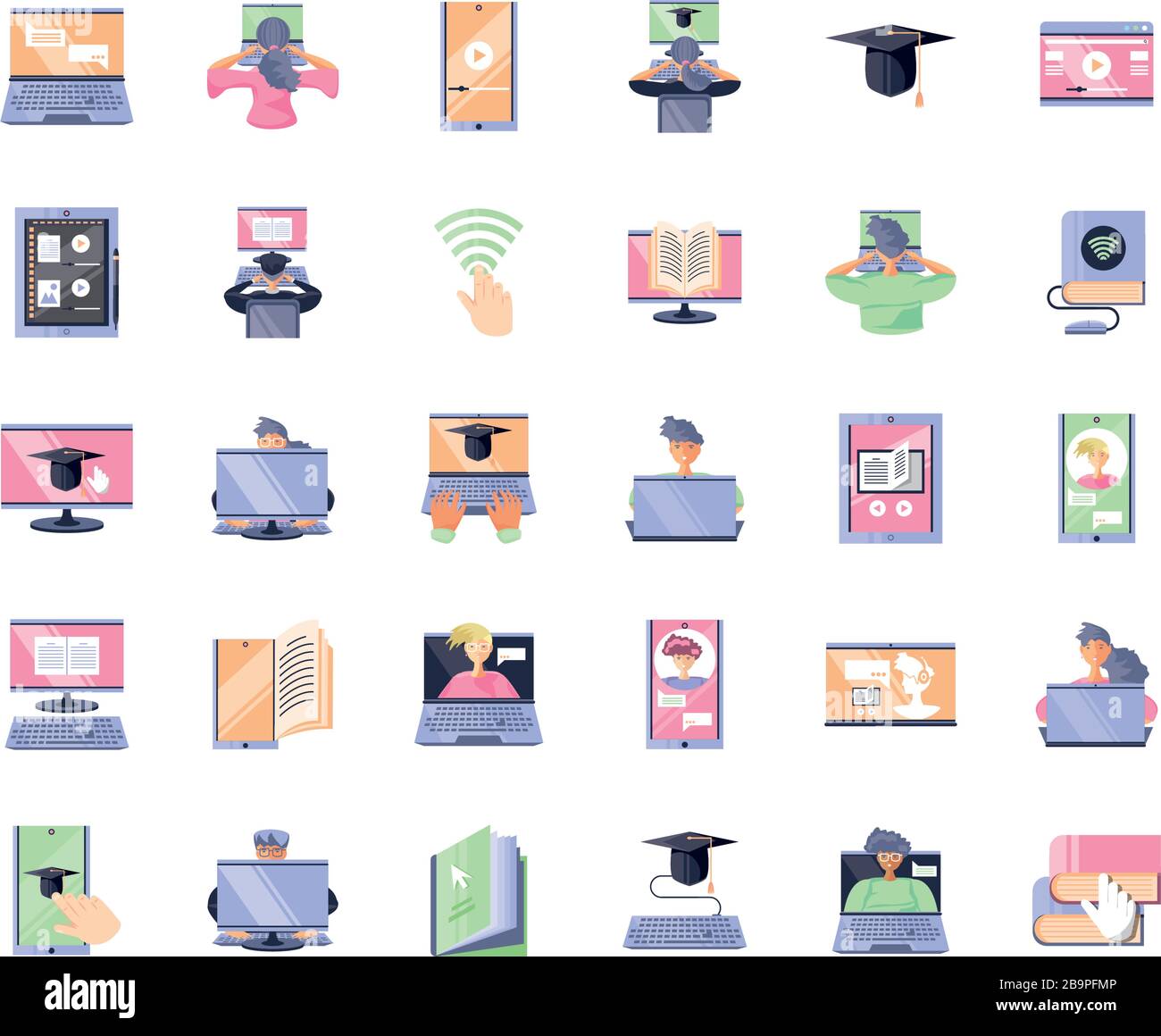 set of icons online education, education technology vector illustration ...