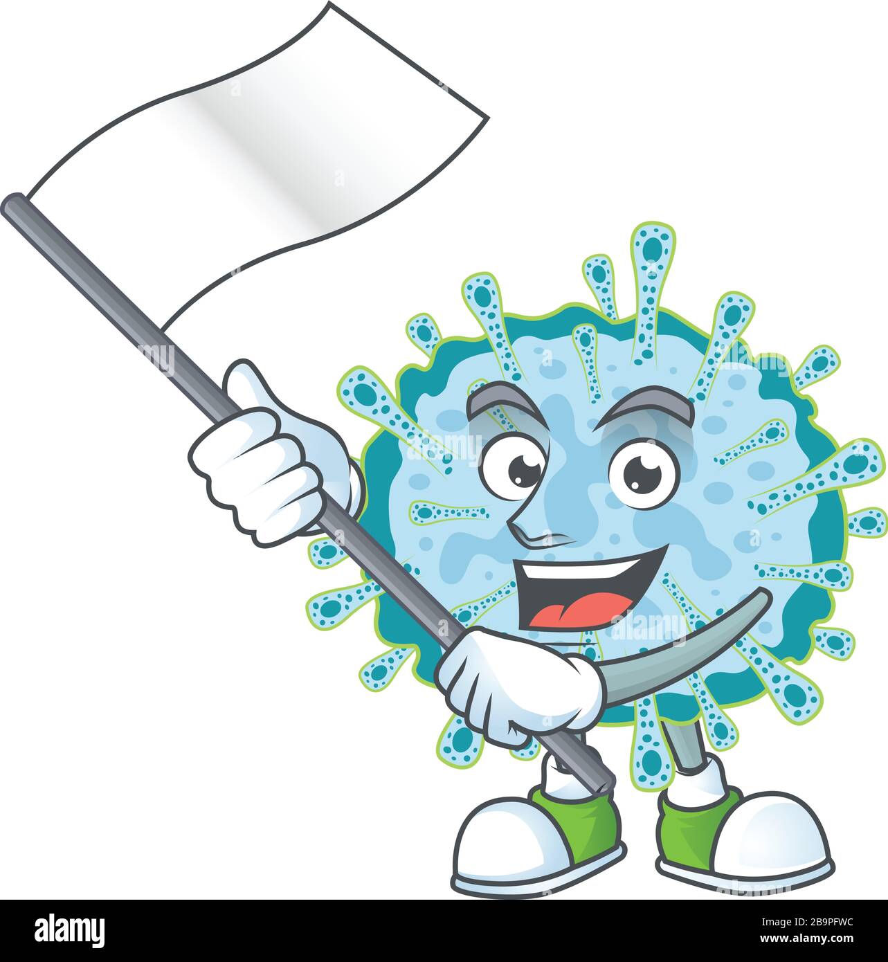 A patriotic coronavirus illness mascot character design holding ...