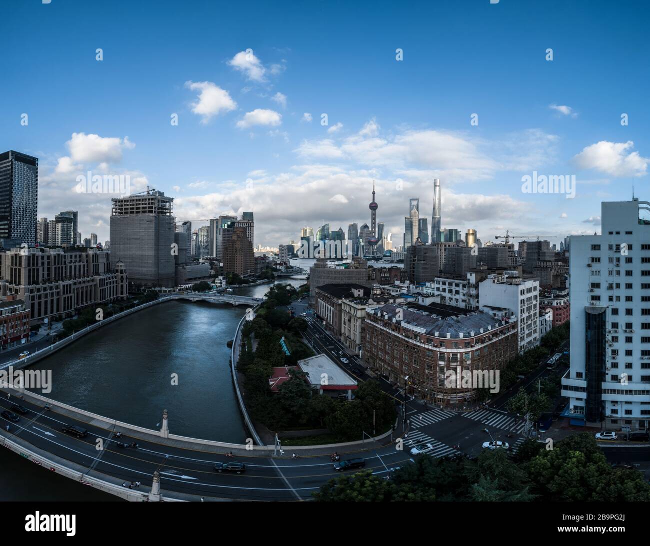 aerial view of Lujiazui, Shanghai city, landmarks of Shanghai with ...