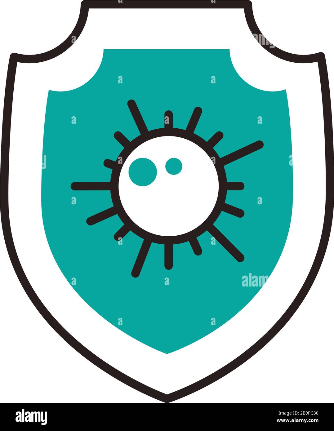 Virus inside shield half line half color style icon design, Bacterium ...