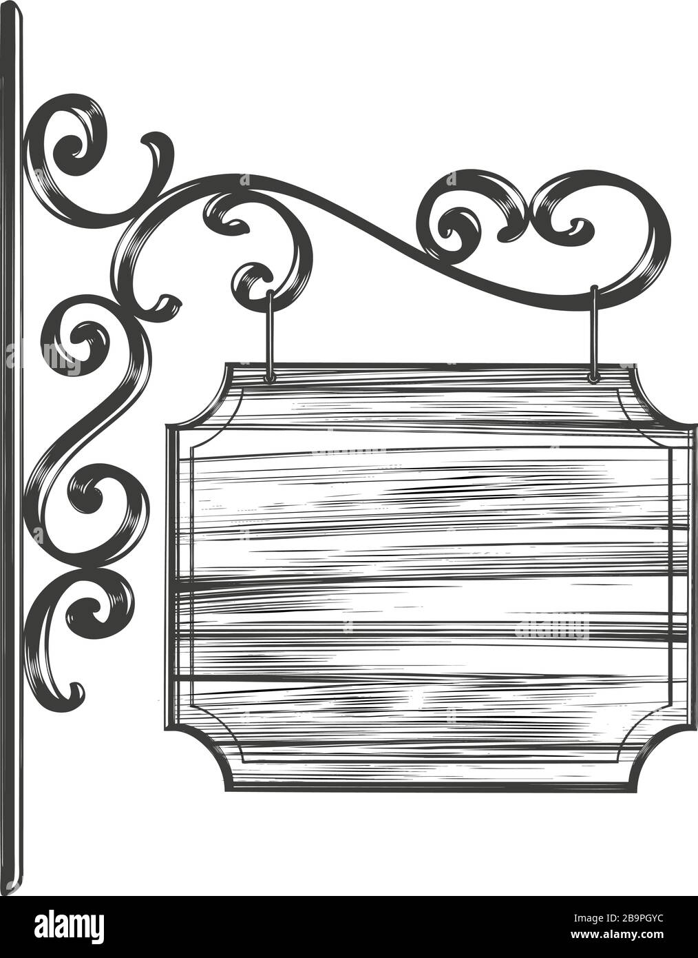 decorative street sign with wrought iron elements hand drawn vector ...
