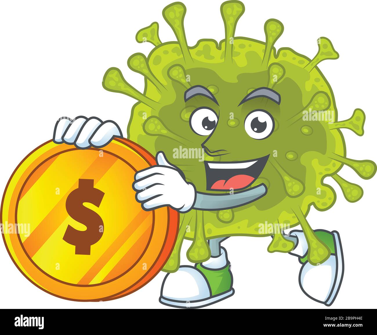 mascot cartoon character style of coronavirus spread showing one finger ...
