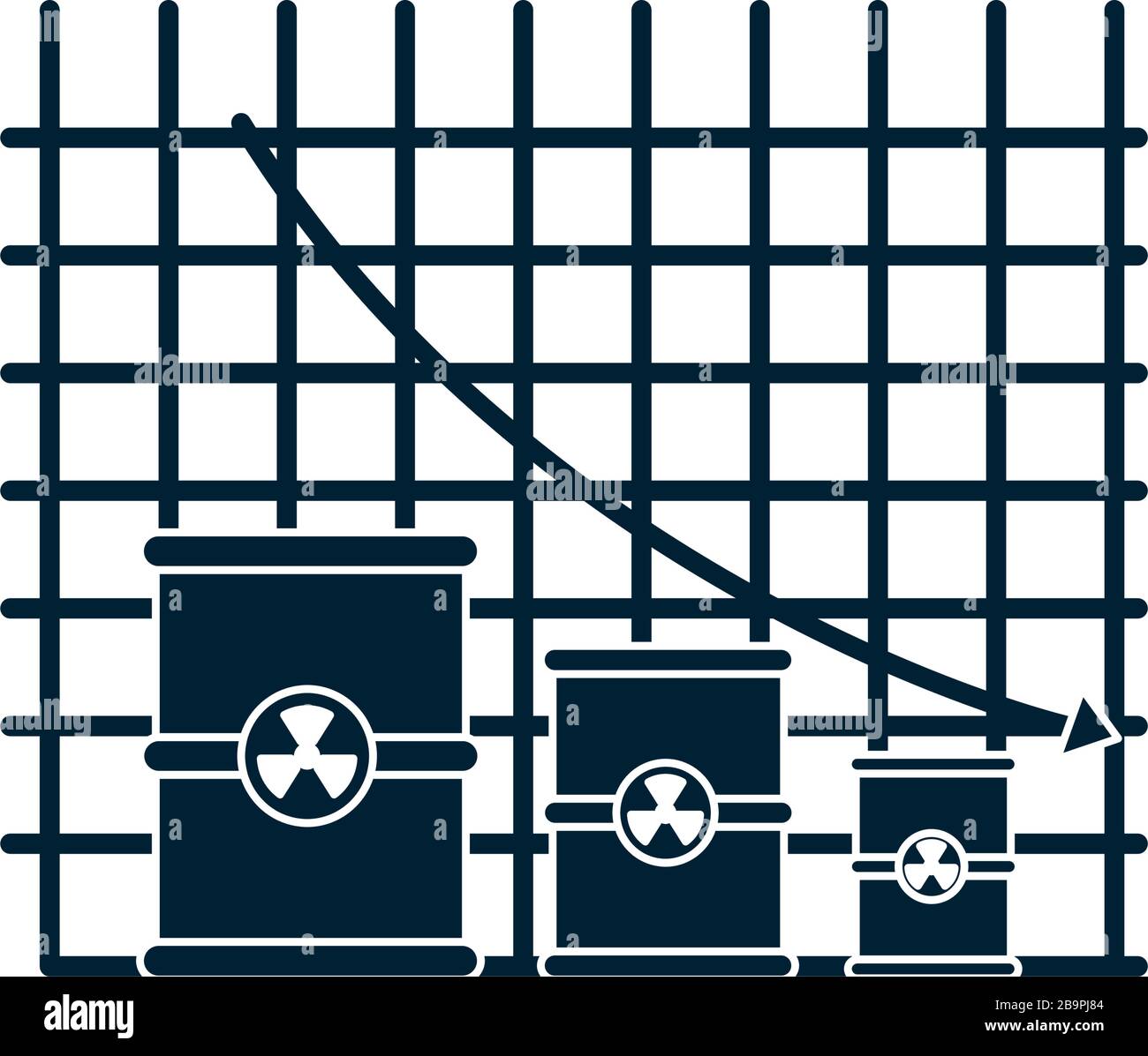 graphic chart with nuclear barrels and decrease financial arrow icon over white background ...