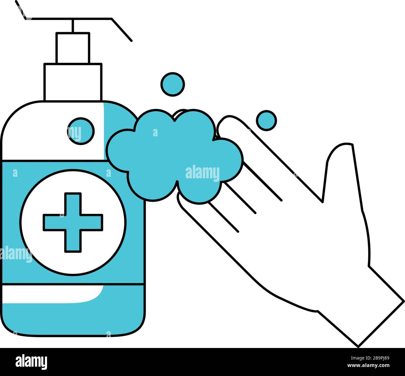 hand with antibacterial soap bottle isolated icon Stock Vector Image ...