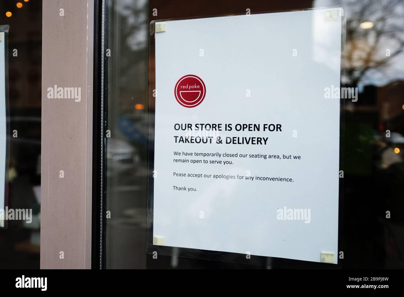 Red Poke restaurant sign for take out with no dining in the wake of the ...