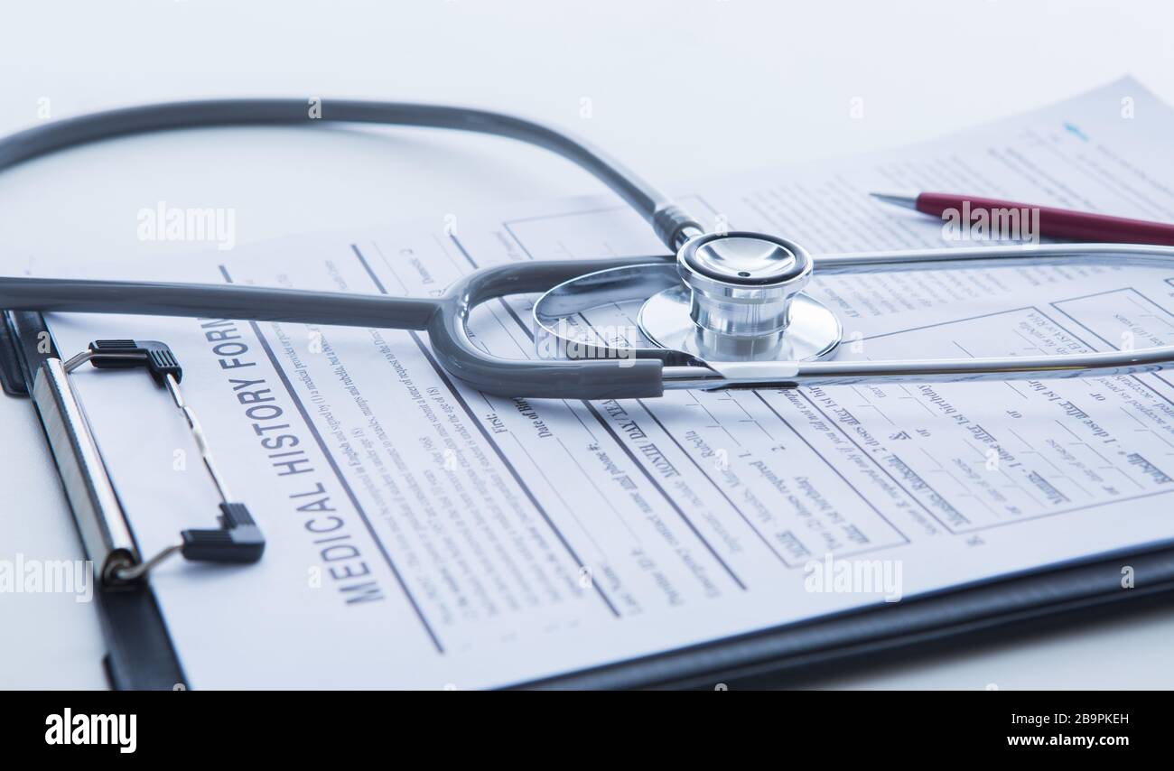 A medical stethoscope on a medical form Stock Photo - Alamy