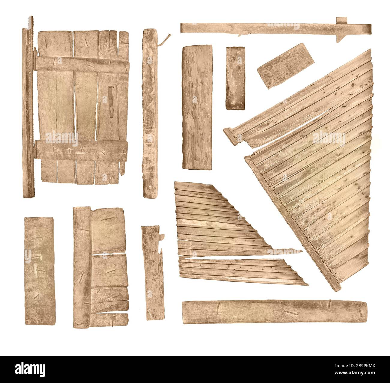 Set of vintage road sign. Set of different wooden elements isolated ...