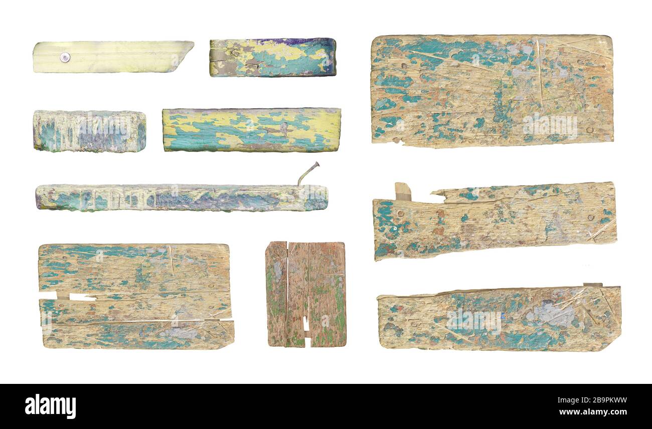 Collection of various empty wooden sign isolated white background. Set ...