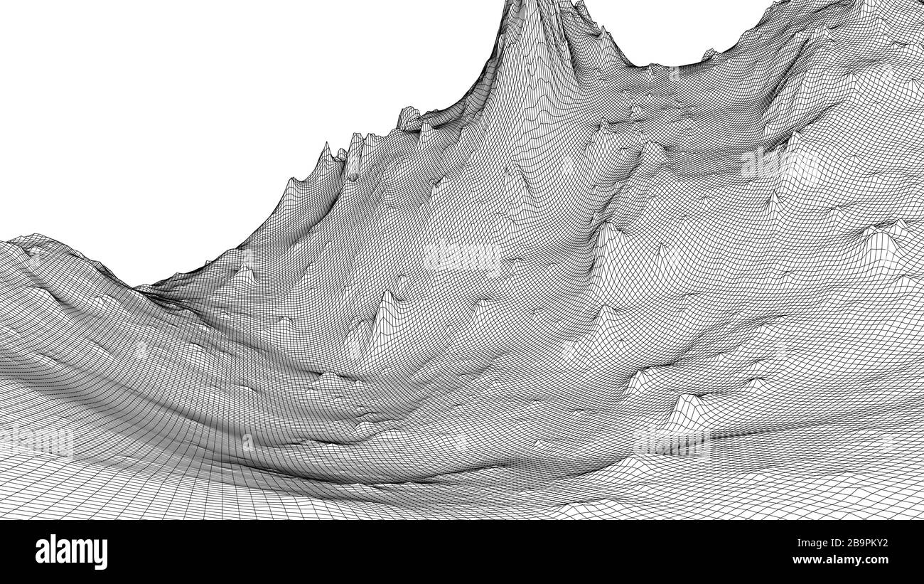 Abstract 3d wire-frame landscape. Blueprint style. Vector rendering ...